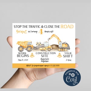 Close the Road Construction Theme Birthday Invitation, Join Our Crew to ...