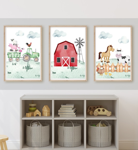Farm Barn Tractor Farm Animals Room Decor Wall Art | Etsy