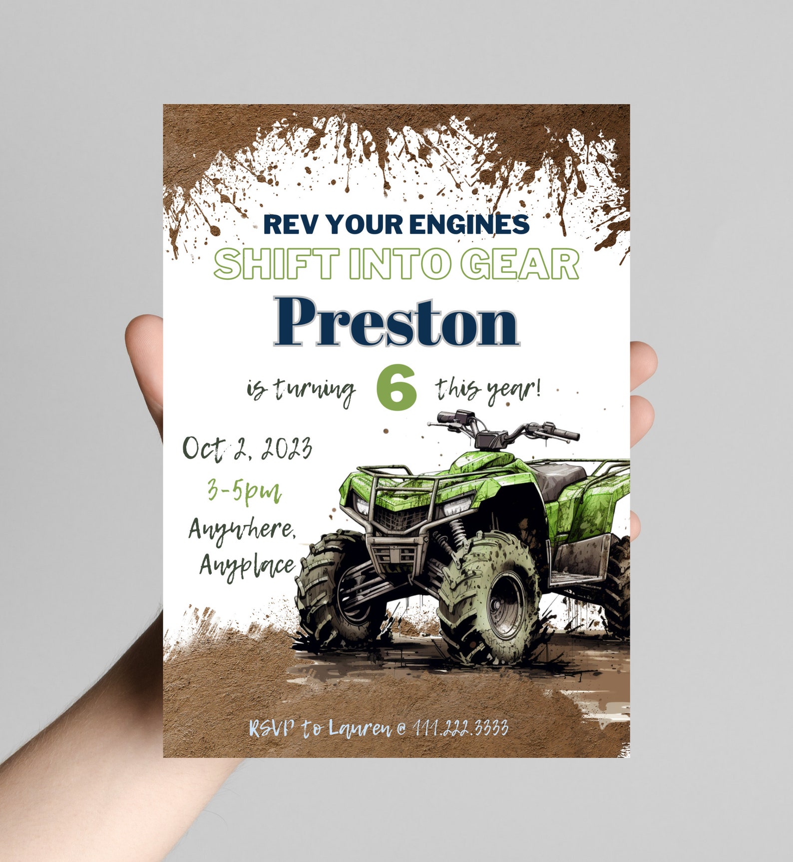 ATV Birthday Invitation, Four Wheeler Theme, Mud Splash (digital) - Etsy
