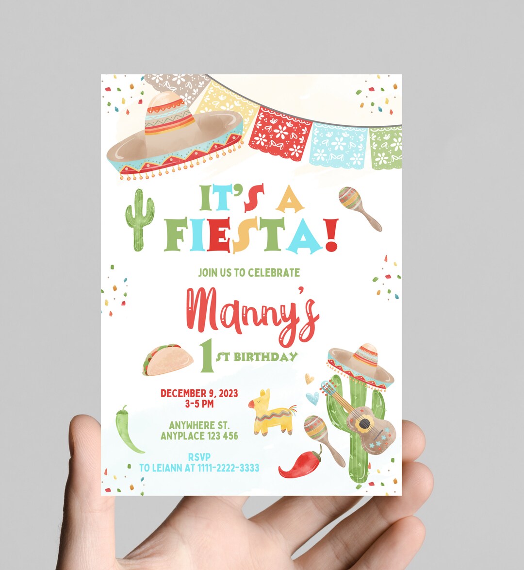 First Fiesta Birthday Invitation, Cactus, Taco (instant Download) - Etsy
