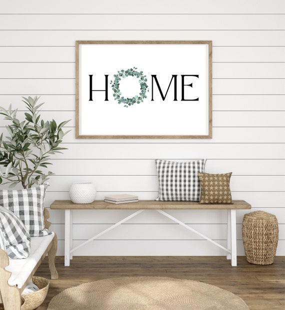 Modern Farmhouse HOME Sign With Greenery Wreath Single Print Simple Minimalist Modern Farmhouse Decor Printable Frame Not Included Etsy