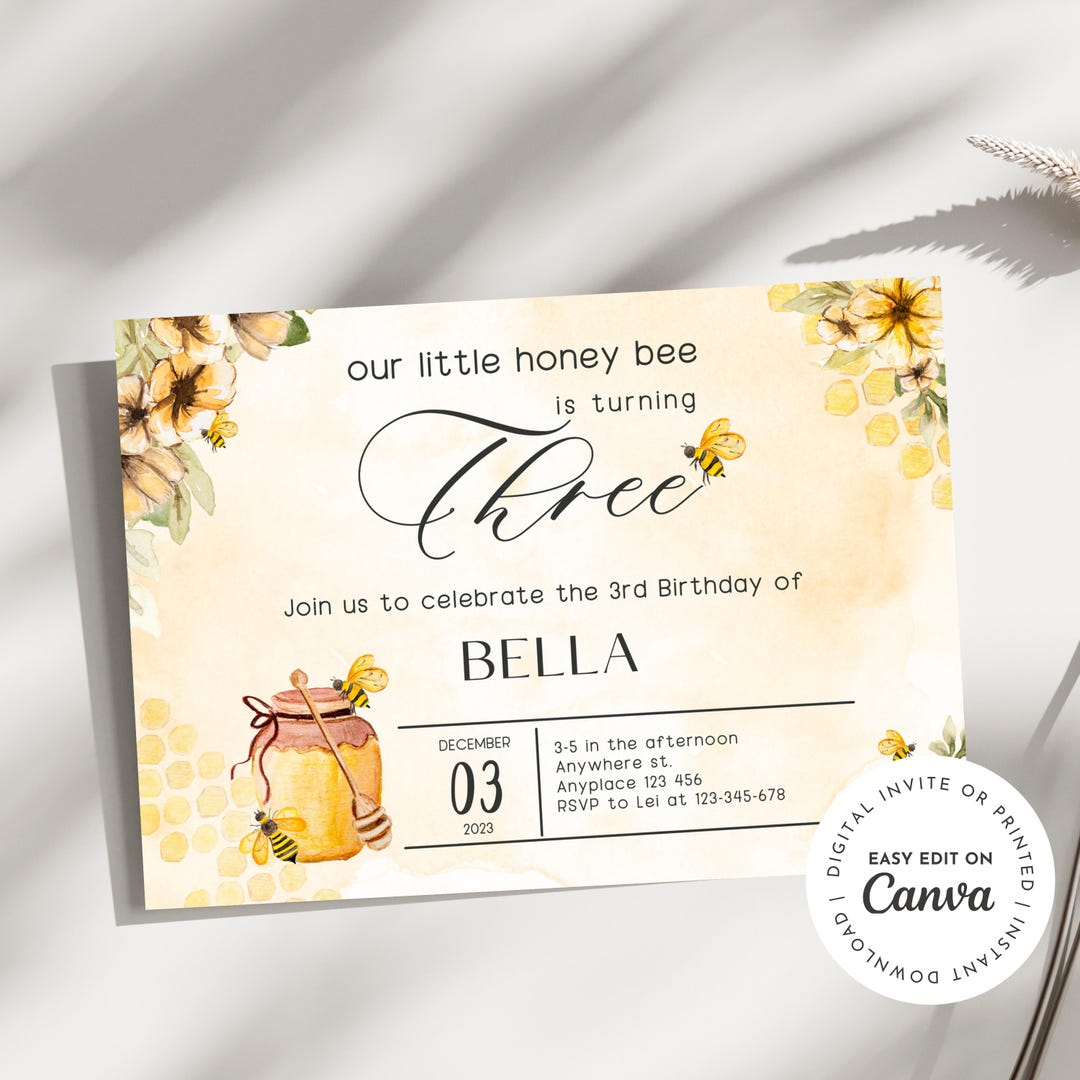 Honey Bee 1st Birthday Invitation, 1st Bee-day, First Birthday Party ...
