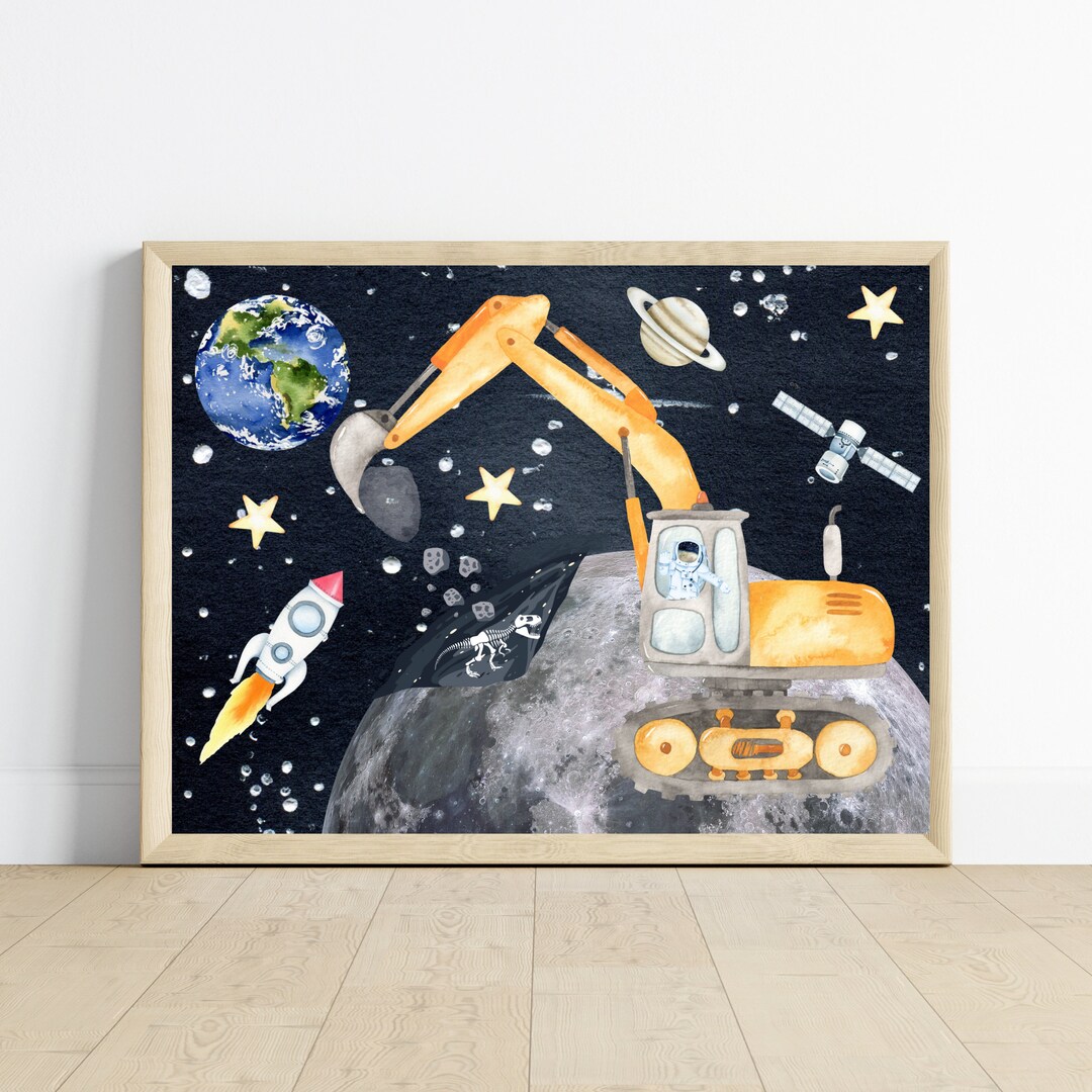 Dino Digger on the Moon! Space Wall Art, Rocket Ship, Astronauts ...