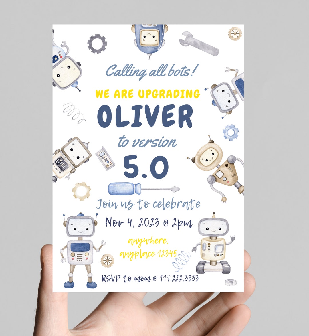 Robot Theme Birthday Boy Invitation, Robots, We Are Upgrading to ...
