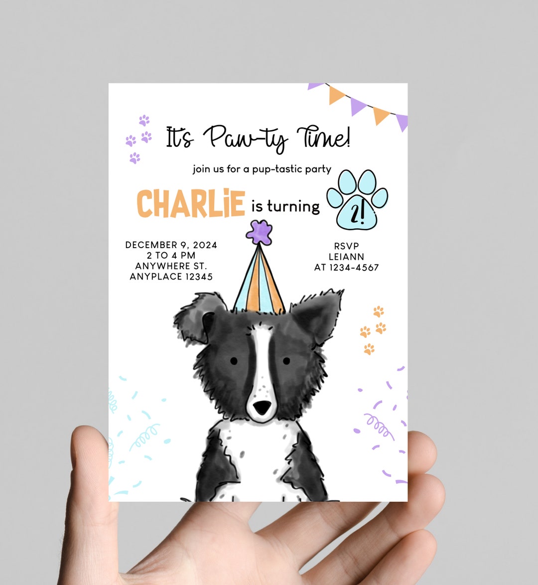 Paw-ty Time! Puppy Dog Theme Birthday Invitation, Pup-tastic Birthday ...