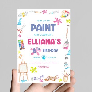 Art Theme Birthday Invitation, Rainbow Paint,gold Glitter, Paintbrush ...