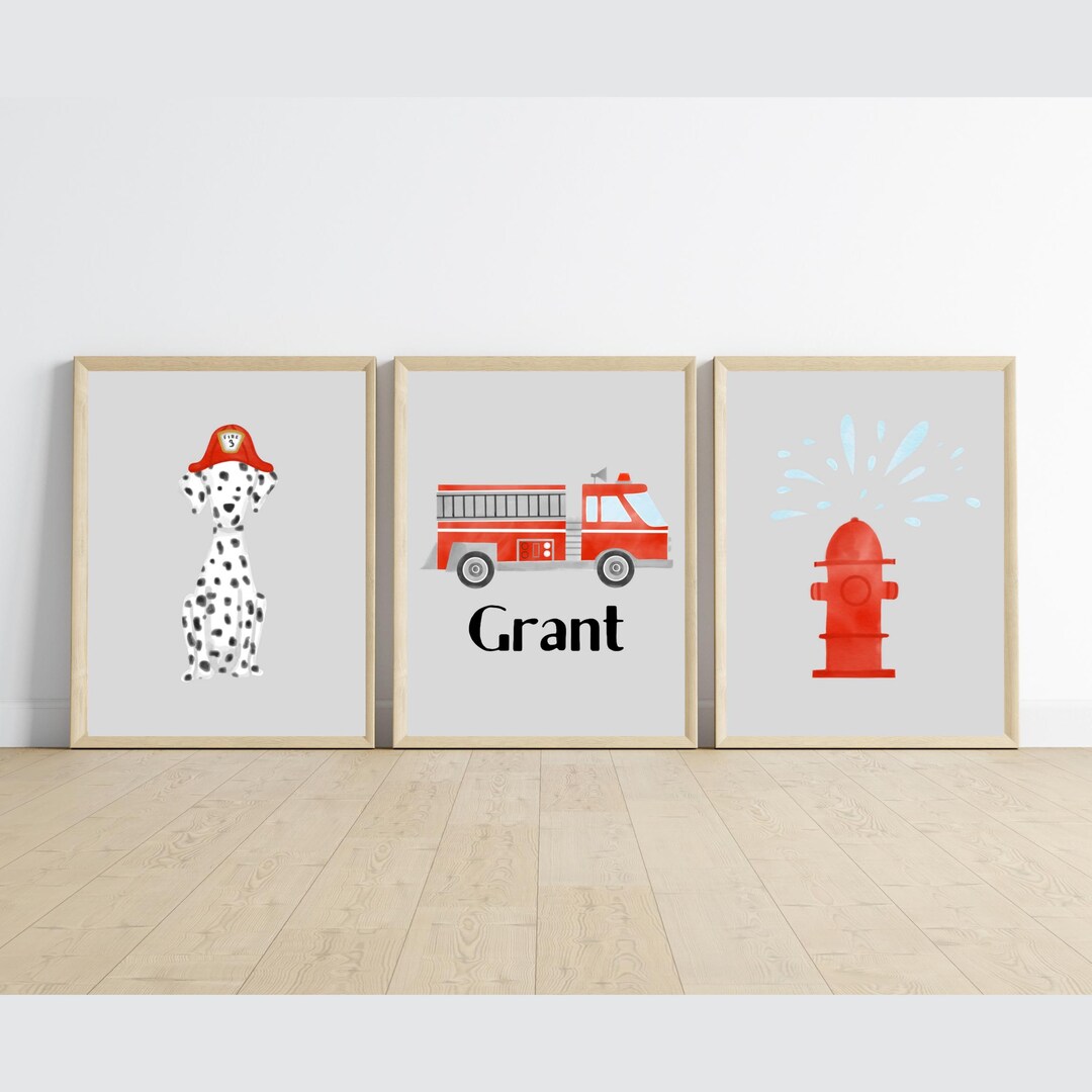 Fire Truck Nursery Decor, Dalmatian, Hydrant, Set of 3 Prints (digital ...