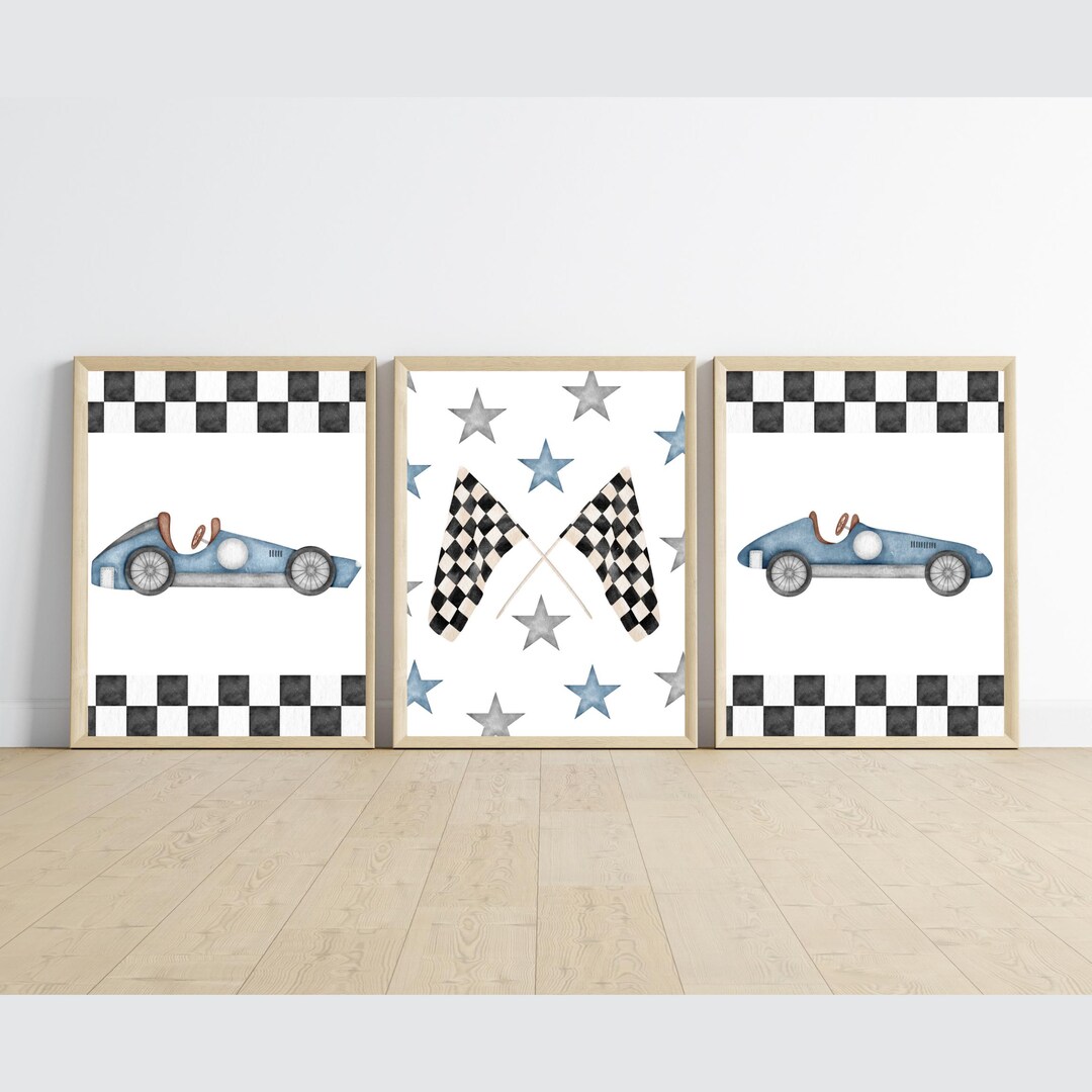 Race Cars Wall Art, Checkered Flag, Race Way, Need for Speed, Boy Room ...