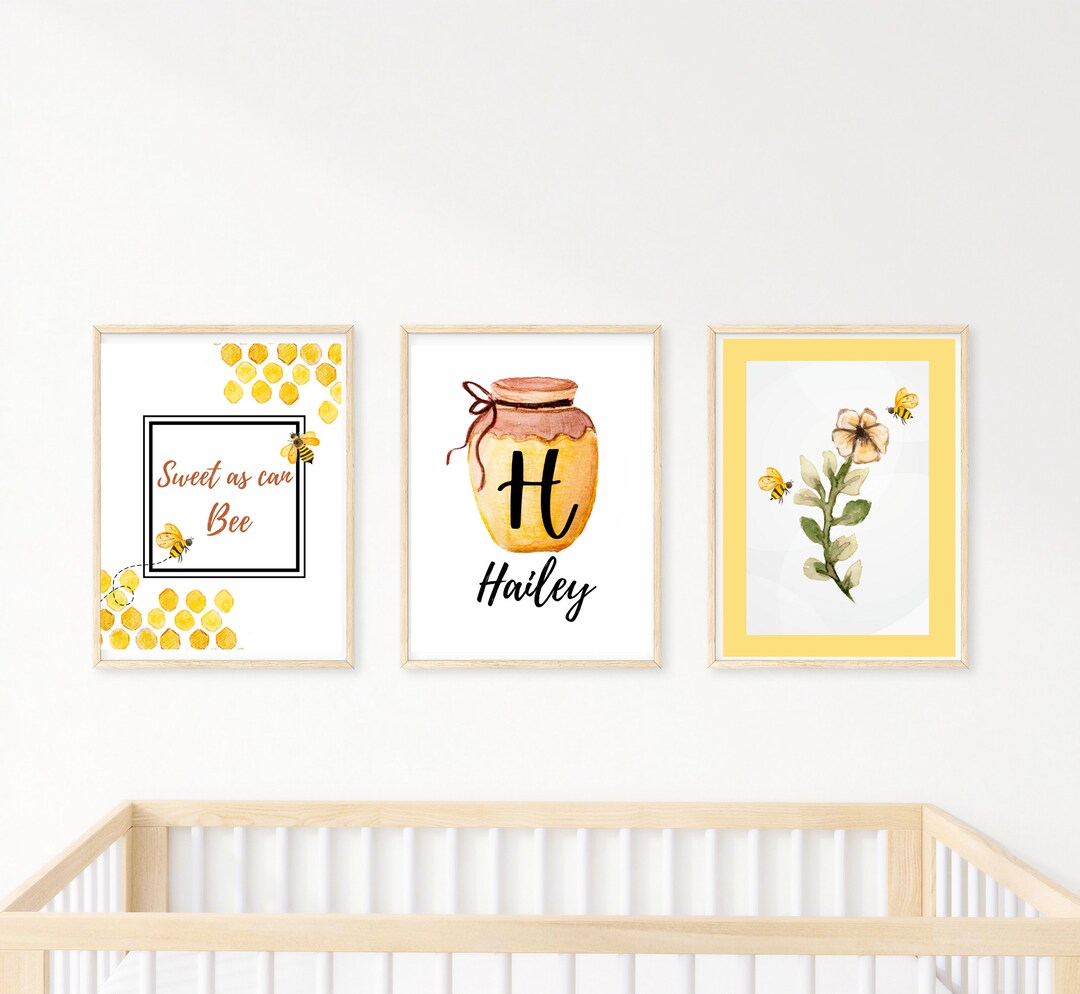 Honey Bee Nursery Prints, Customizable Baby Girl Wall Art (digital ...
