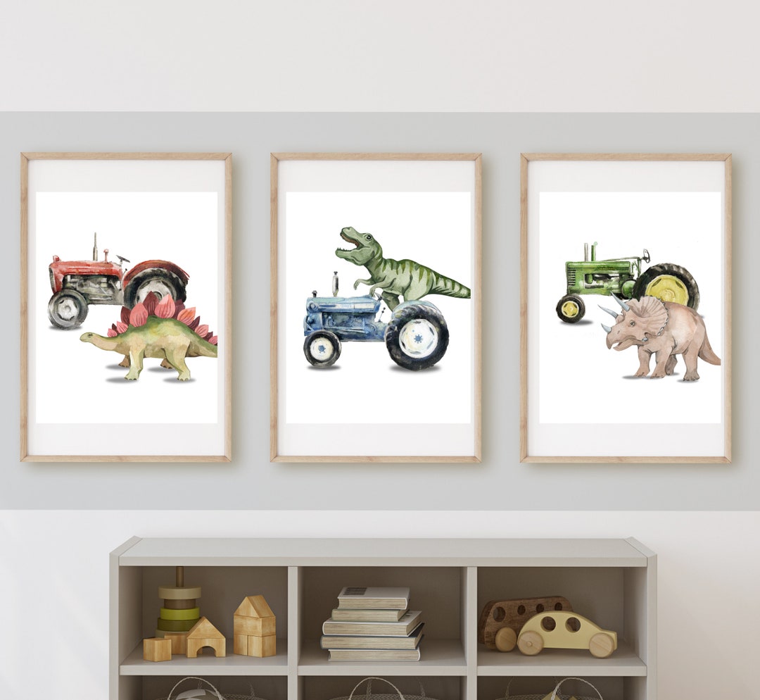 Dinosaurs and Tractors, Farm Kids Room Decor, Dinosaur Farm T-rex on ...