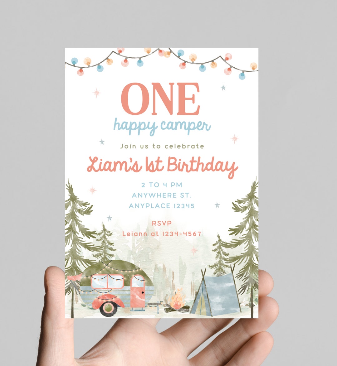 ONE Happy Camper Theme 1st Birthday Party Invitation Camping - Etsy