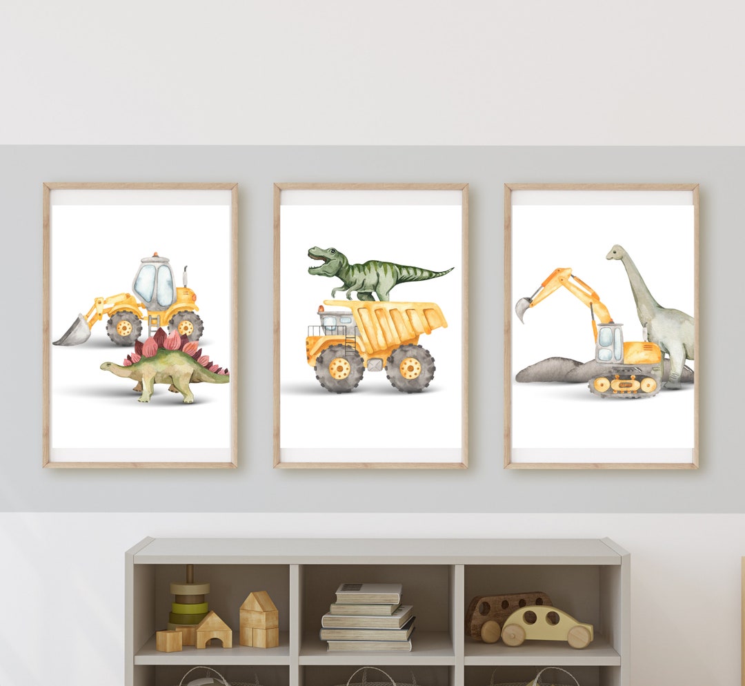 Dinosaurs and Construction Truck Room Decor, PRINTED and Shipped ...