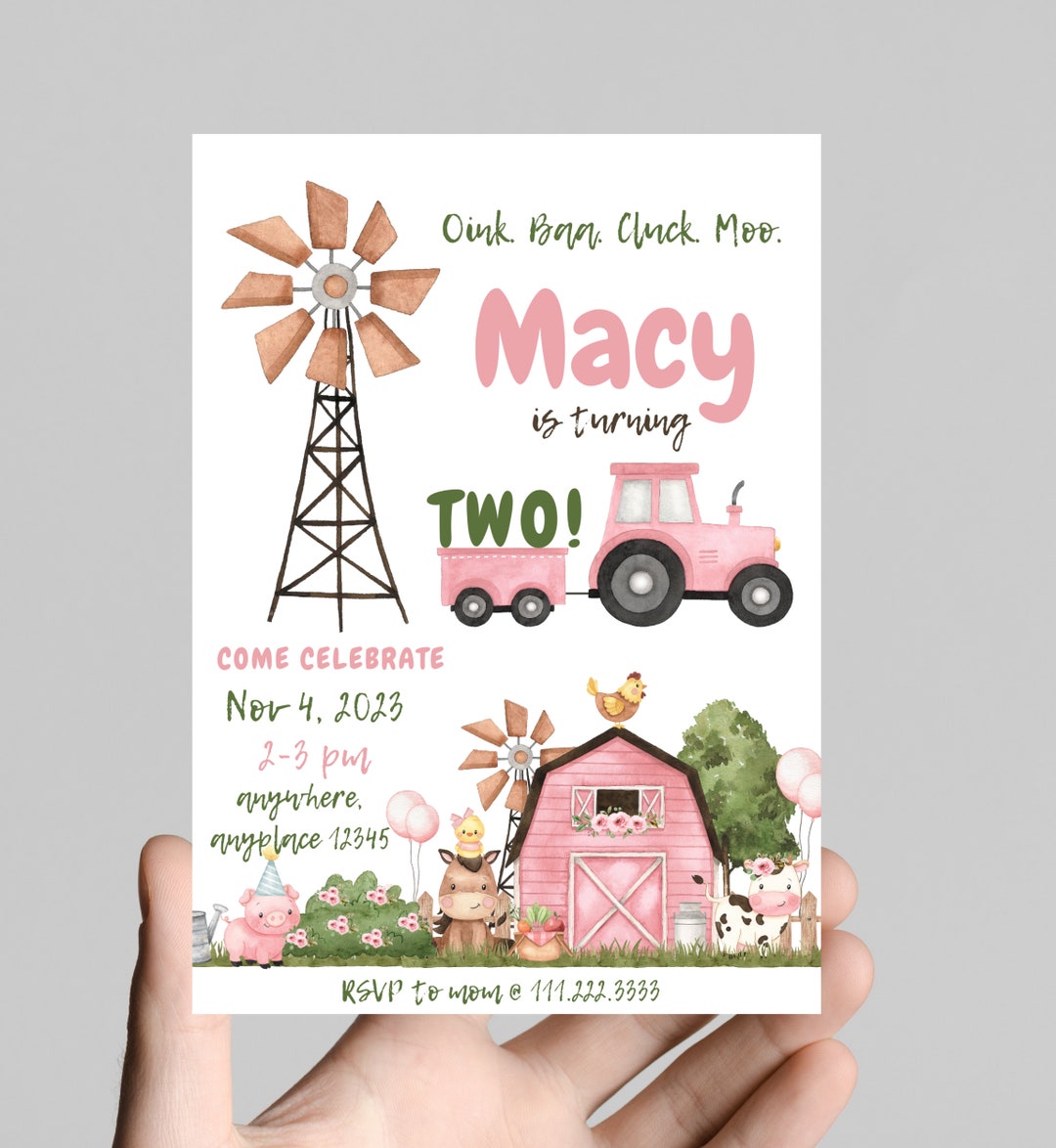 Oink, Baa, Cluck, Moo, Farm Theme Birthday Invitation, Cow, Barn ...