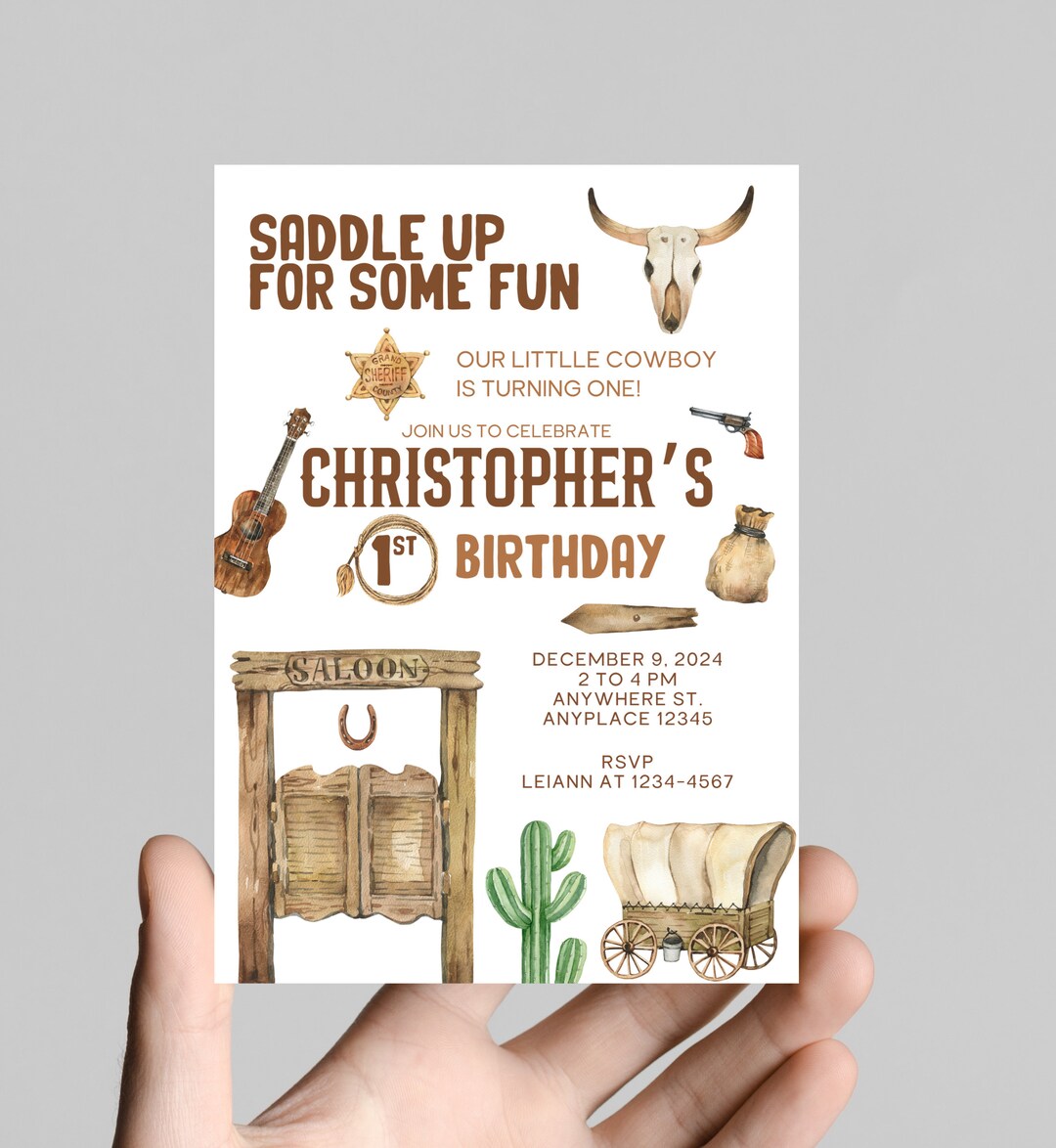 It's My First Rodeo First Birthday Invitation, Western, County, Cactus ...