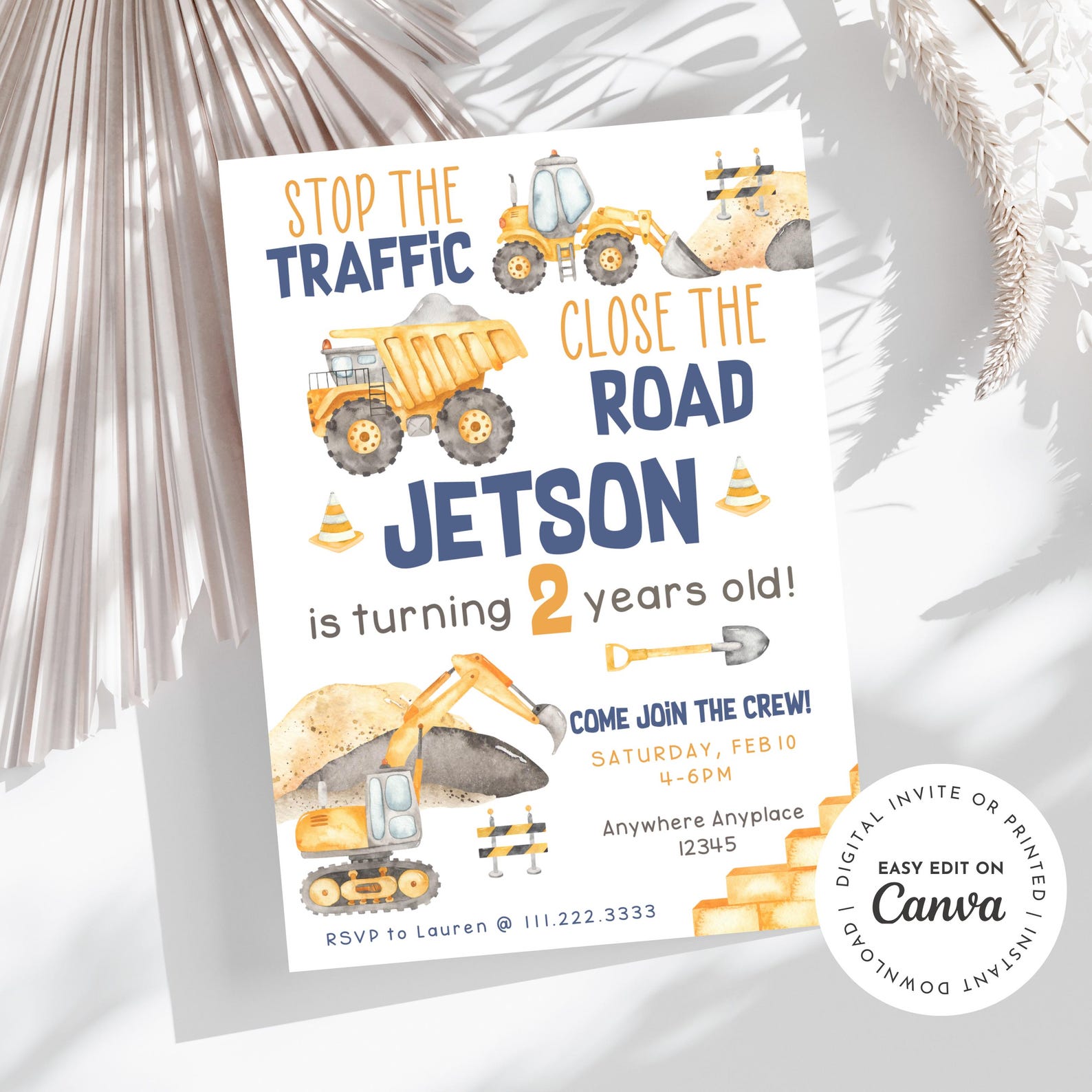 Stop the Traffic, Close the Road Construction Theme Boy Birthday ...
