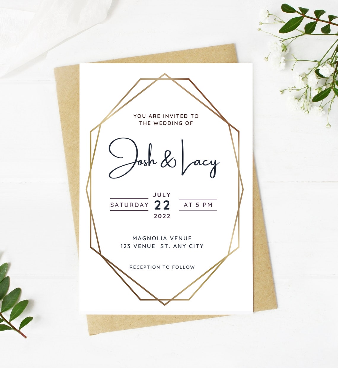 Beautiful Wedding Invitation Boho Gold Frame Simple - Etsy