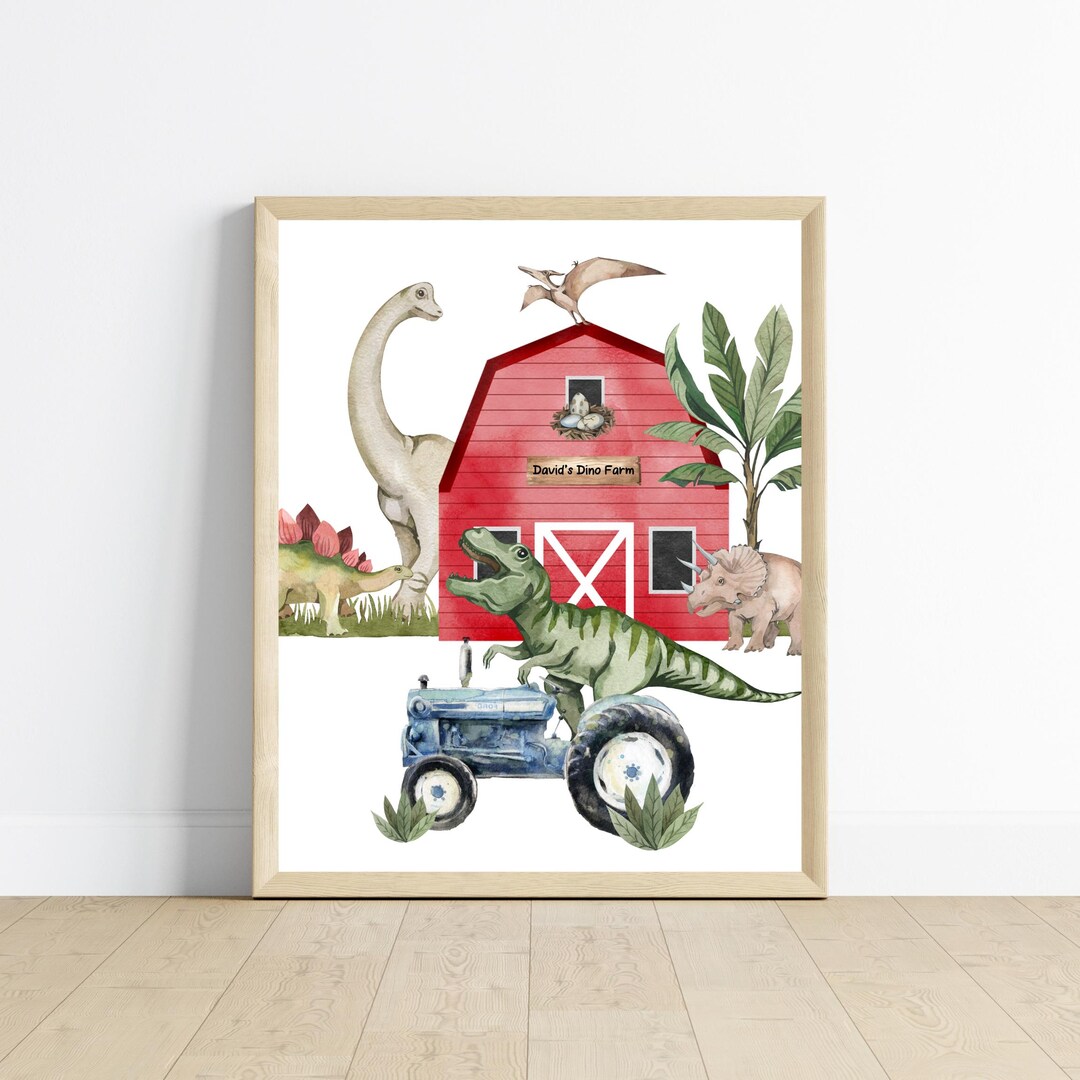 Old Mcdino’s Farm, Dinosaur Farm Kids Room Decor, Red Barn With Custom ...
