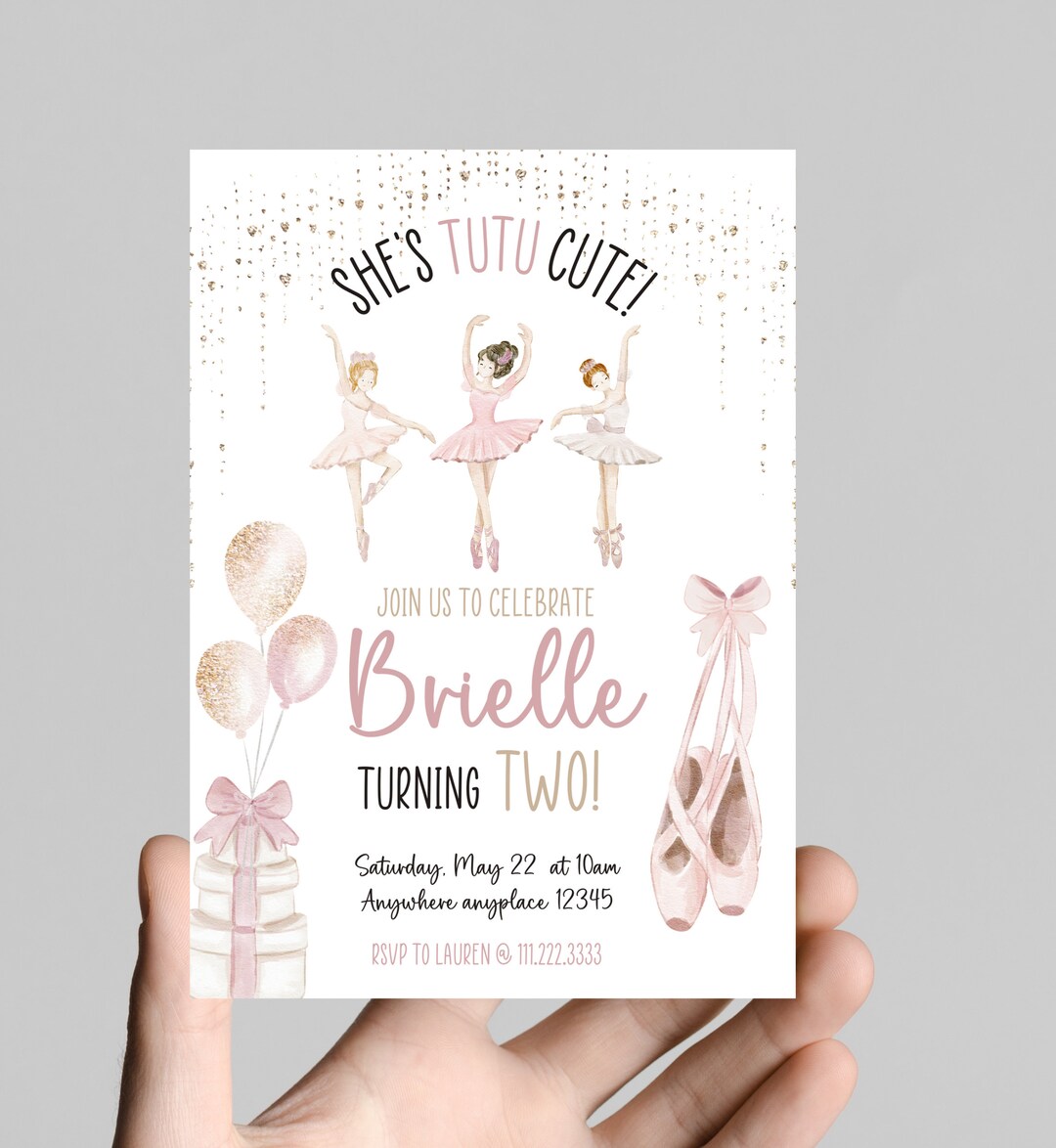 Ballet Light Pink Tutu Themed Birthday Party Invitation, Tutu Cute, Two ...