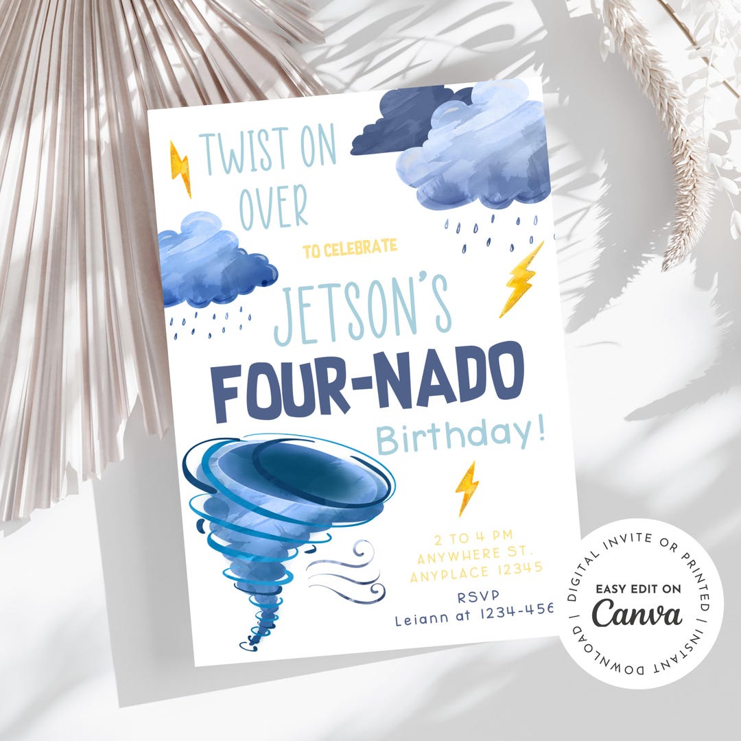 Tornado 4th Birthday Invitation, Four-nado Warning! Twist on Over ...
