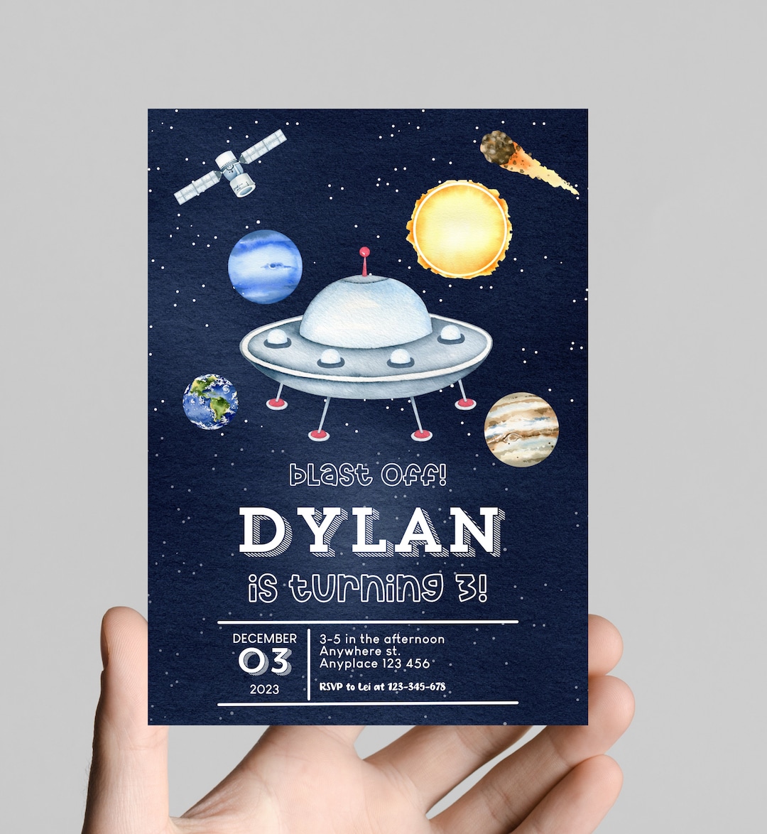 Blast Off! Space Theme Boy Birthday Invitation, Astronaut, Outer Space ...