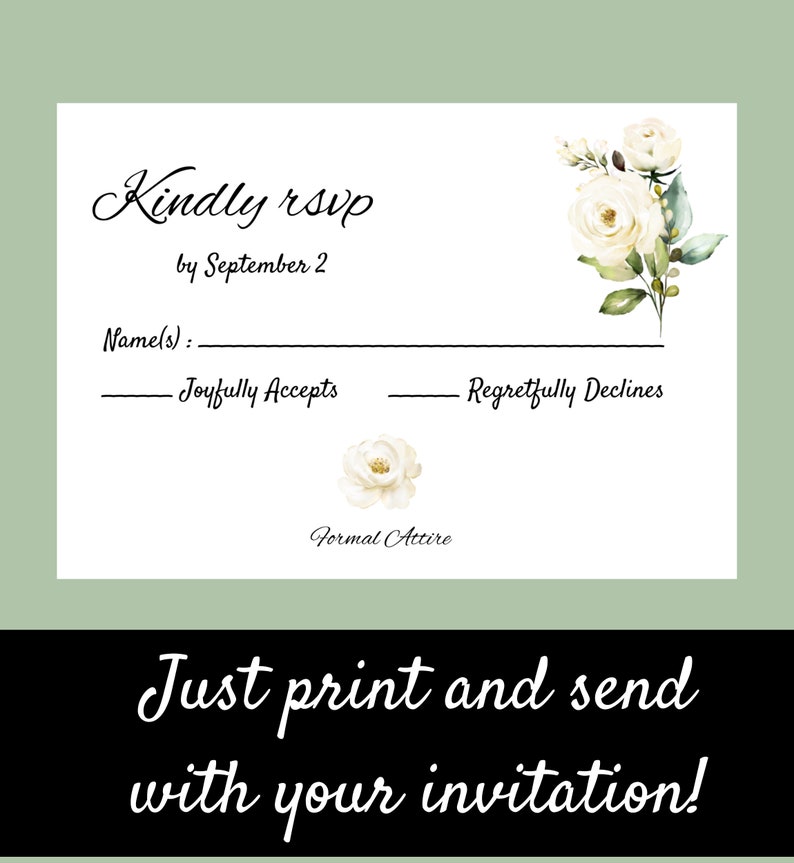 Floral Wedding RSVP Card, White Flowers, Greenery (digital Download) - Etsy