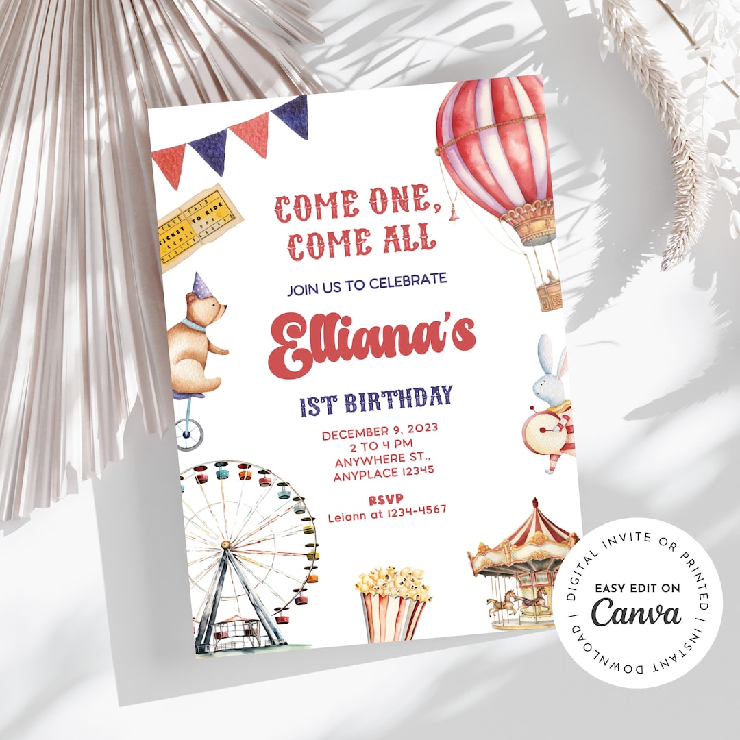Come One Come All, Carnival Theme Birthday Party Invitation, Carnival ...
