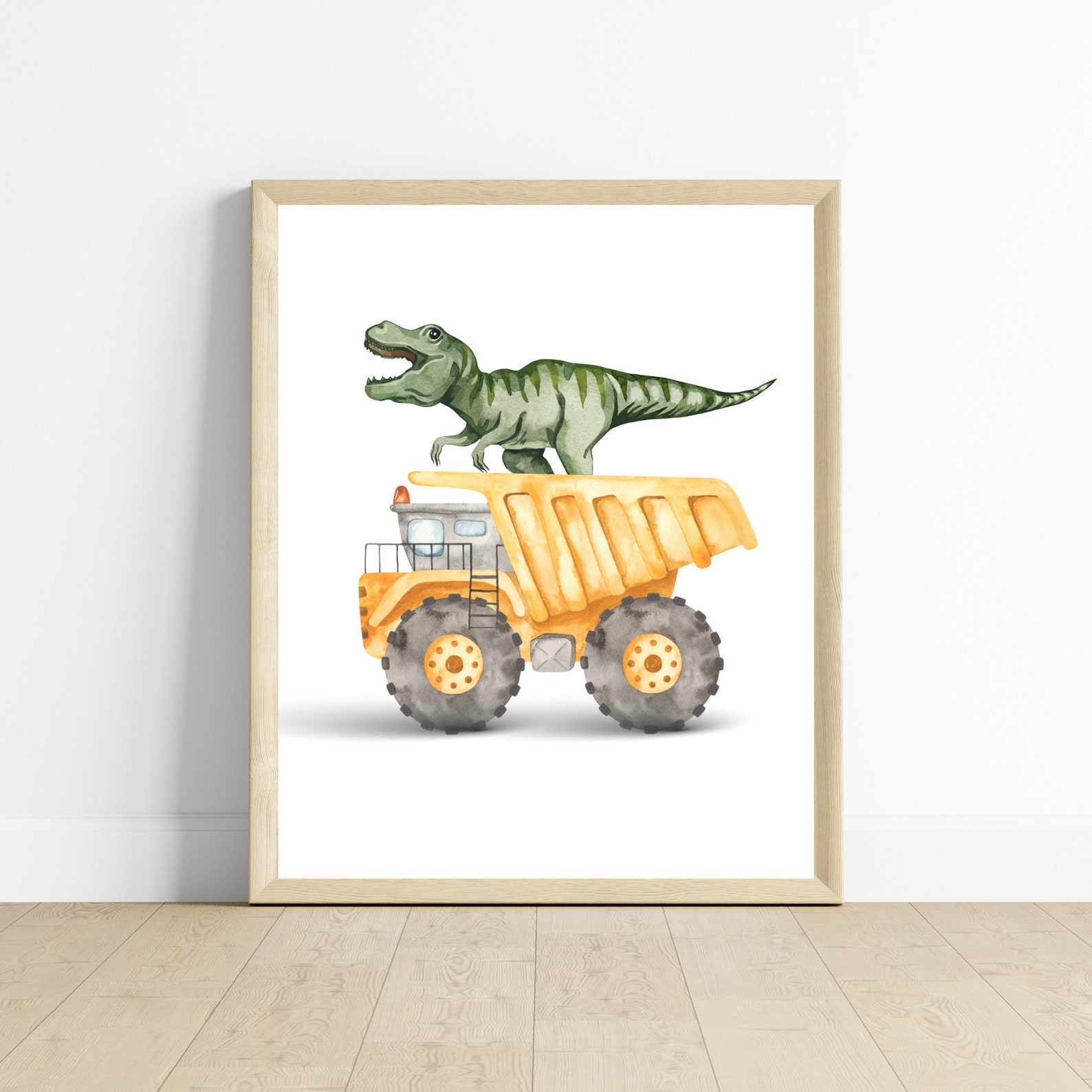 Dinosaurs and Construction Trucks Room Decor, Wall Art, T-rex, Dump ...