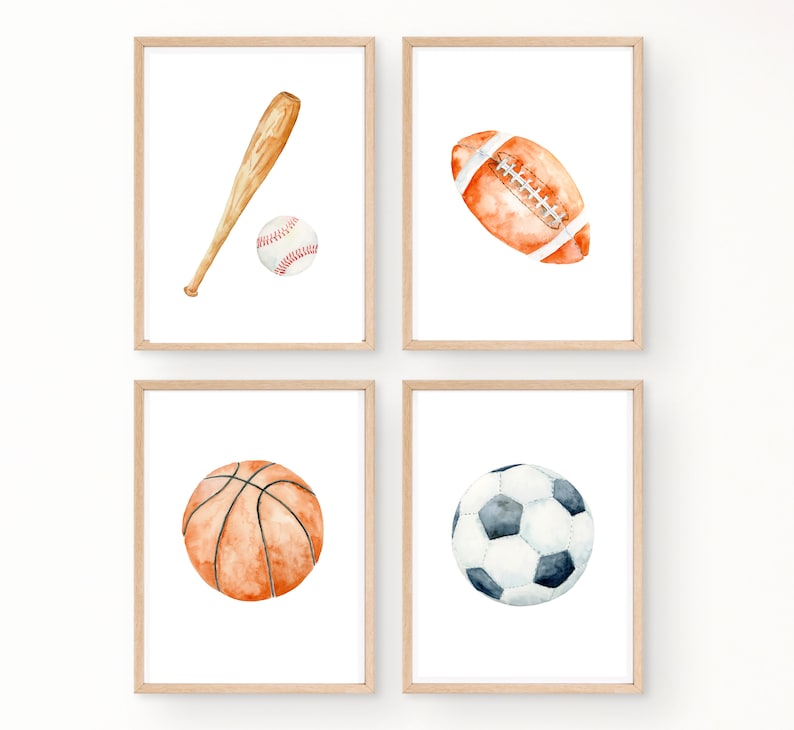 Sports Room Decor Wall Art Baseball Basketball Soccer Ball - Etsy