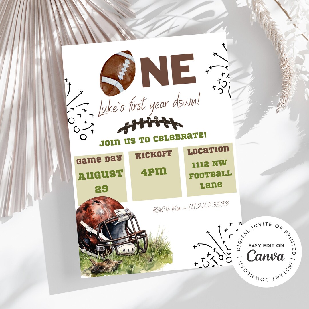 Football First Birthday Invitation, Customizable Party Theme (digital ...