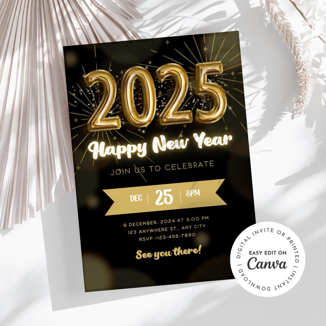 2025 Happy New Year Party Invitation, 2025 Night Party Invitation, New ...