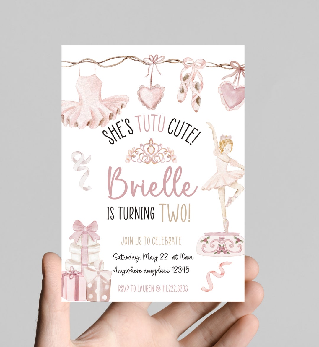 Ballet Light Pink Tutu Themed Birthday Party Invitation, Tutu Cute, Two ...