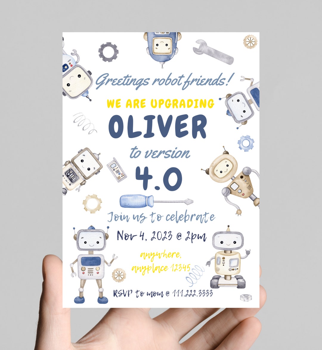 Robot Theme Birthday Boy Invitation, Robots, We Are Upgrading to ...