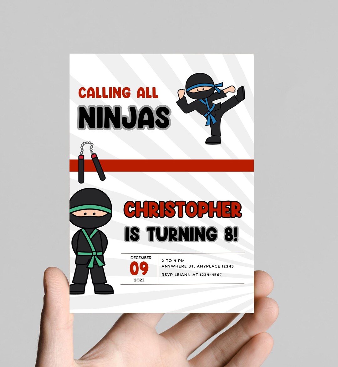 Ninja Birthday Invitation, 8th Birthday, Editable Template (digital ...
