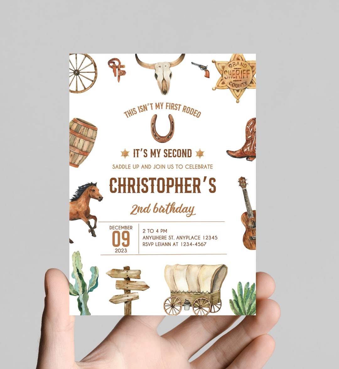 Not My First Rodeo , Its My Second 2nd Birthday Invitation, Western ...