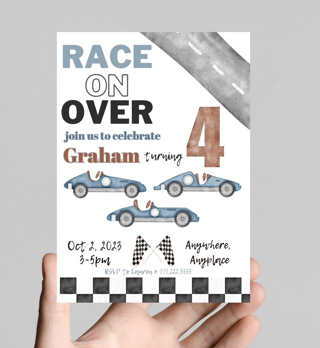 Race on Over to Celebrate, Race Car Theme Birthday Invitation, Any Age ...