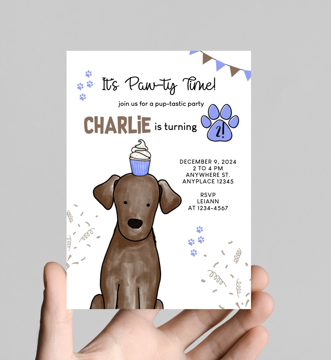 Paw-ty Time! Puppy Dog Theme Birthday Invitation, Pup-tastic Birthday ...