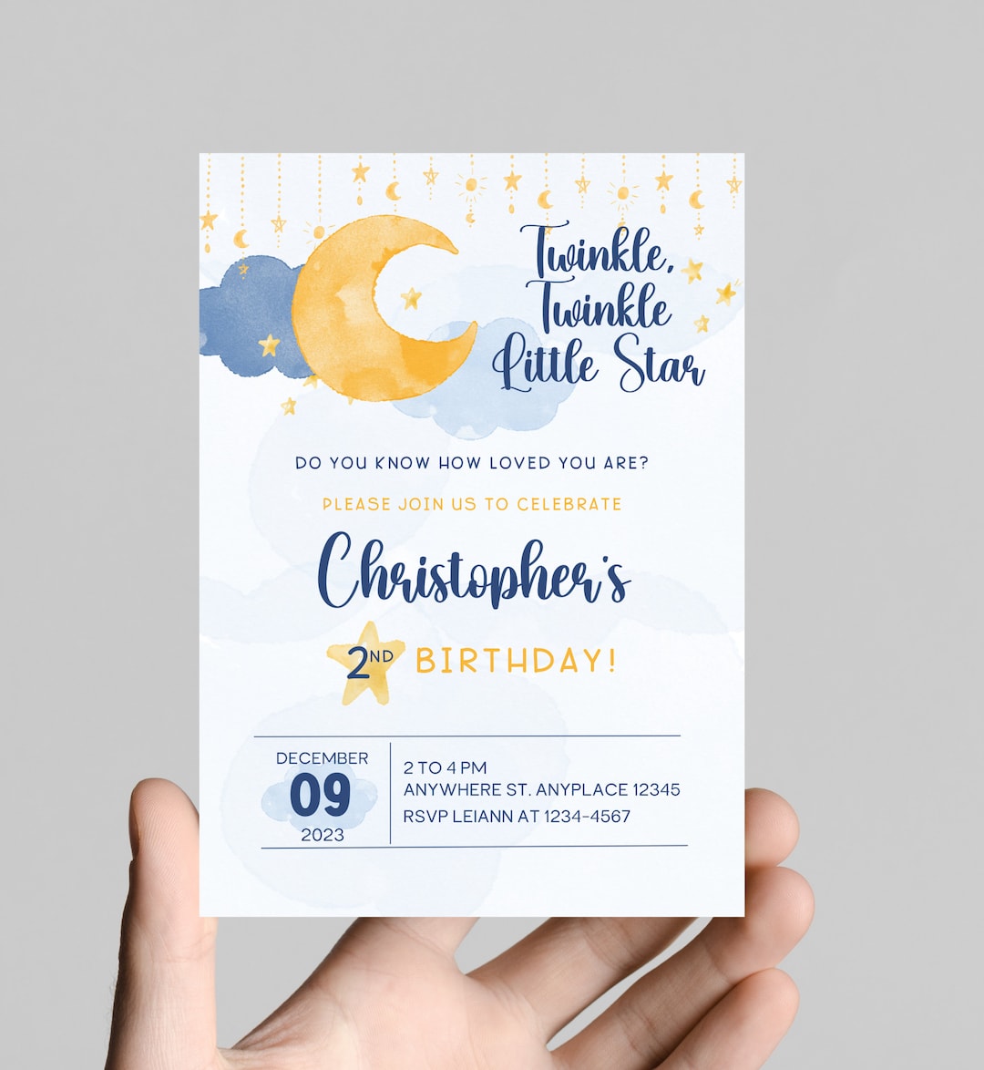 Twinkle Twinkle Little Star! Space Theme Boy 2nd Birthday Invitation ...