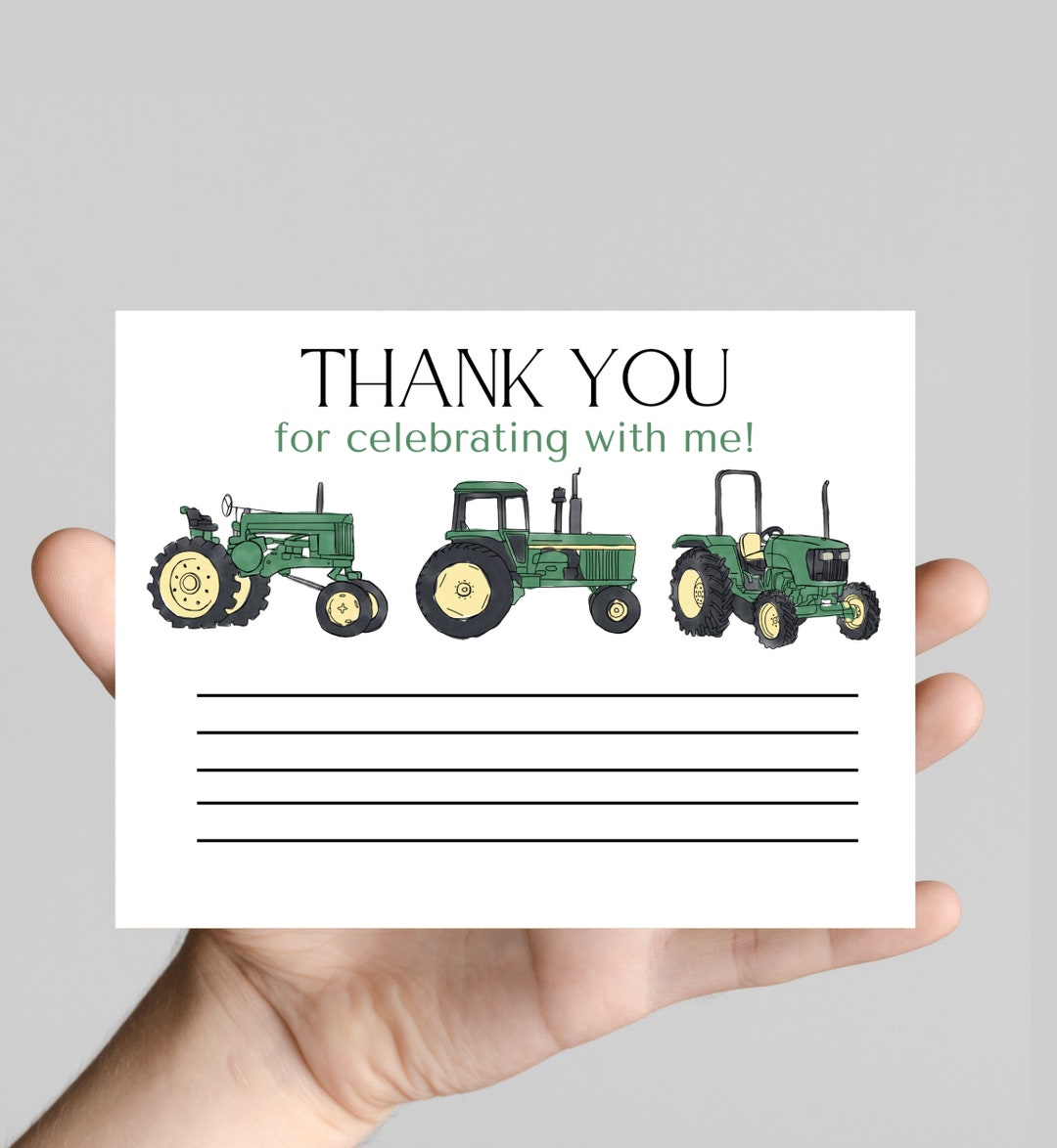Tractor Theme Birthday, Thank You Card, John Deere Tractor, Blank Lines ...
