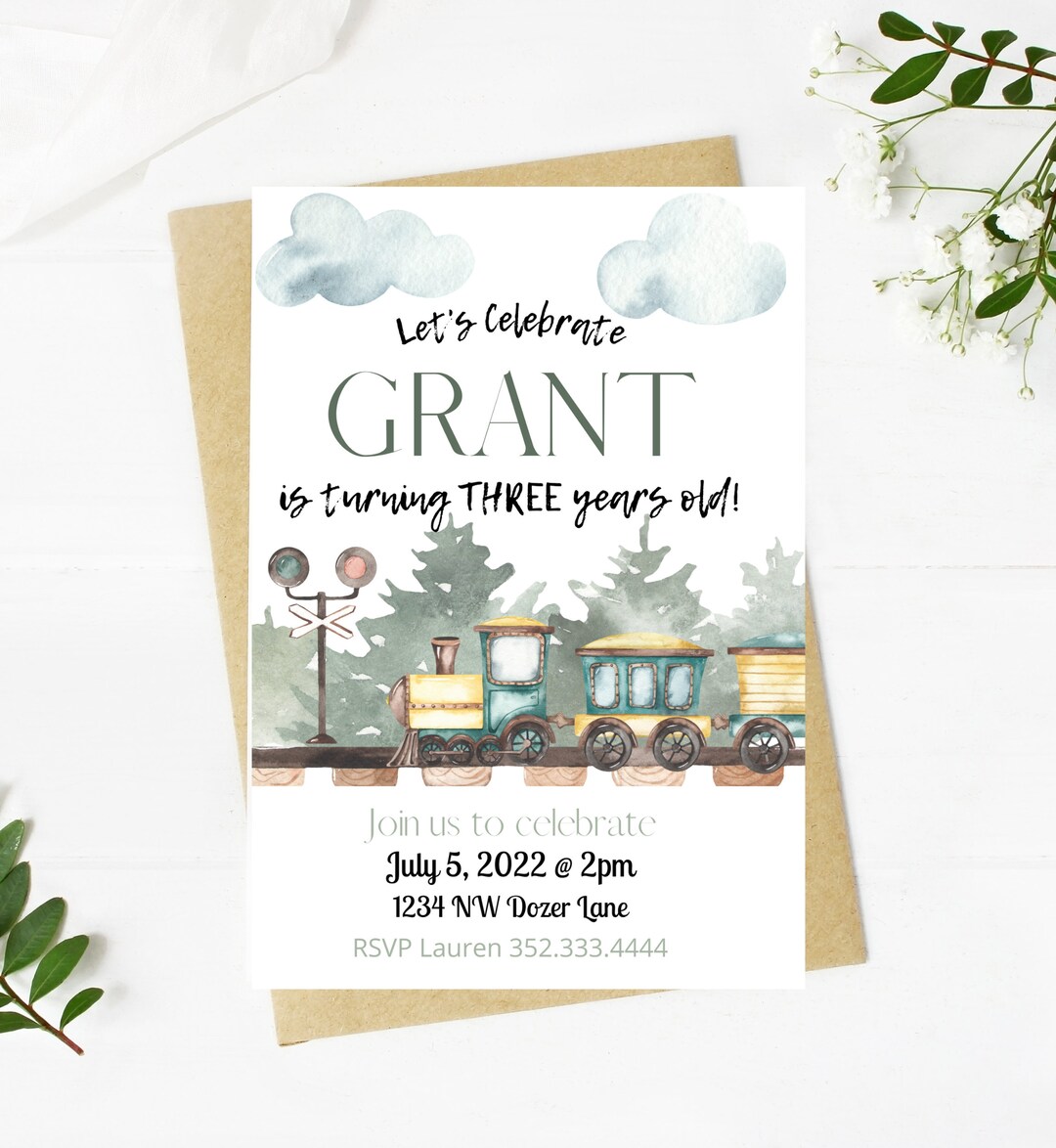Train Theme Birthday Invitation, Train Birthday Party, Railroad ...