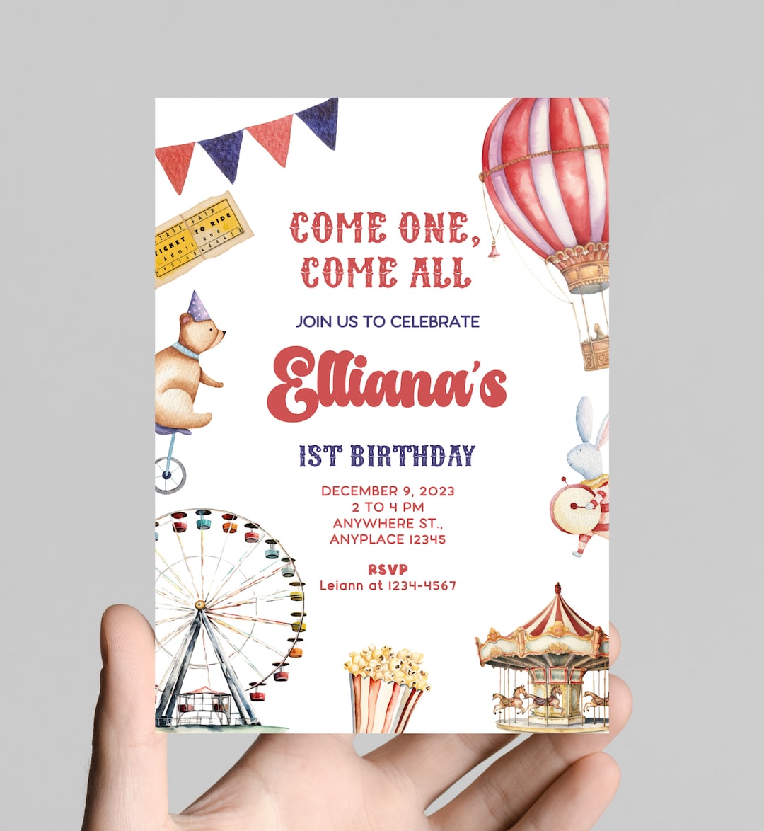 Come One Come All, Carnival Theme Birthday Party Invitation, Edit to Any Age, Printable - Etsy