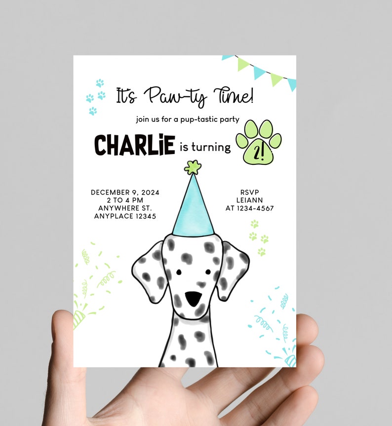 Paw-ty Time Puppy Dog Theme Birthday Invitation, Pup-tastic Birthday ...