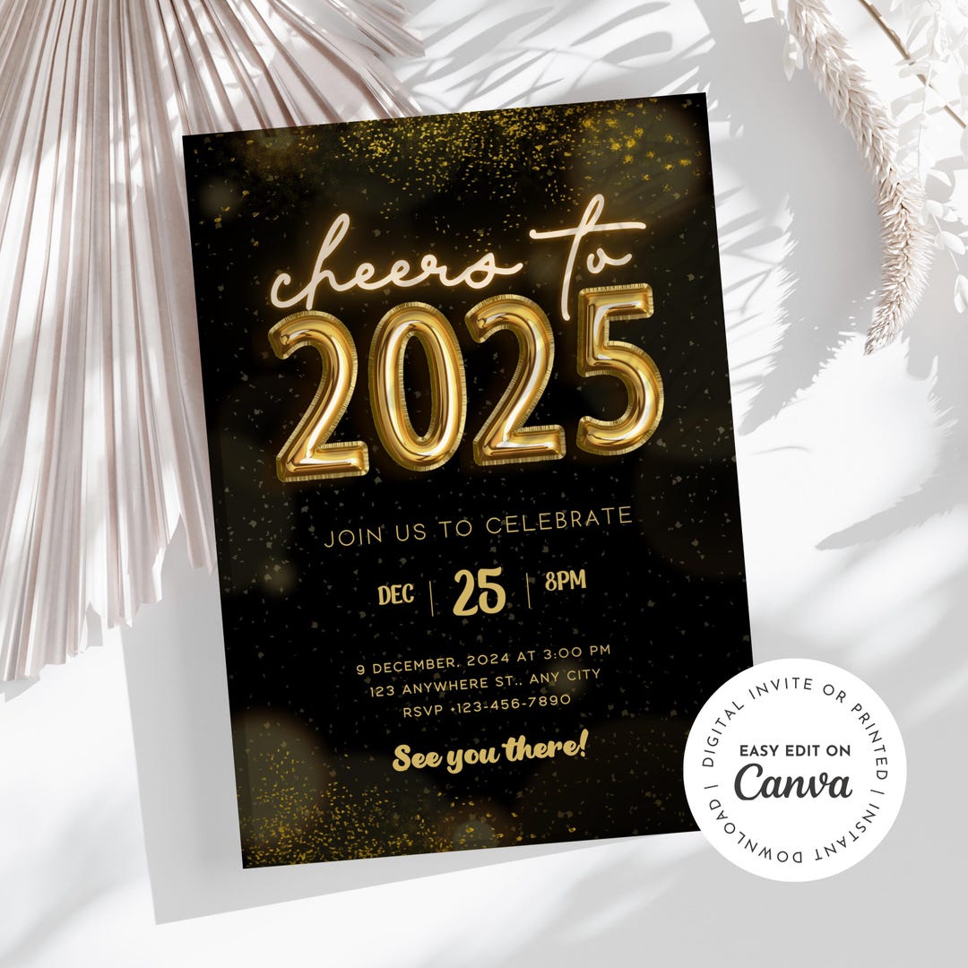 Cheers to 2025 New Year Party Invitation,2025 Night Party Invitation ...
