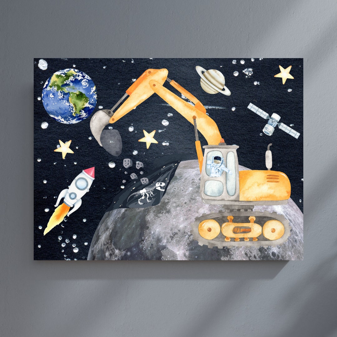 Dino Digger on the Moon Space Wall Art Rocket Ship - Etsy