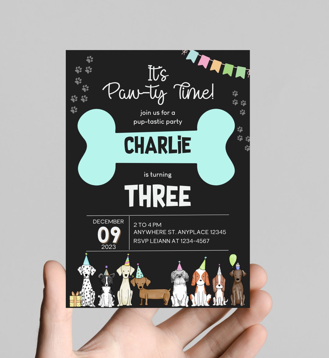 Paw-ty Time! Puppy Dog Theme Birthday Invitation, Pup-tastic Birthday ...