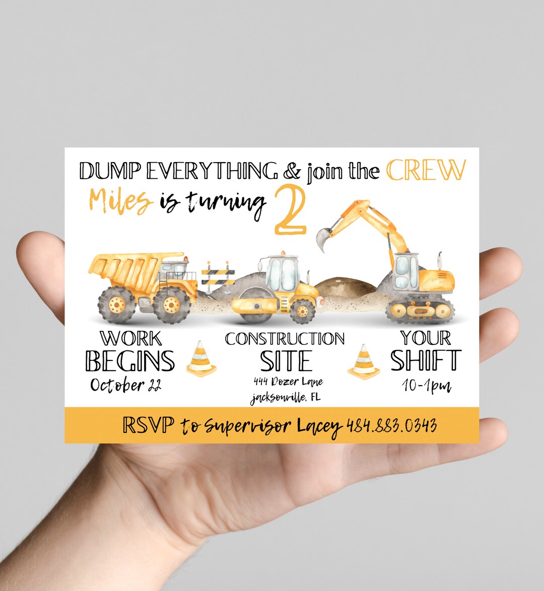 Dump Everything Construction Theme Birthday Invitation Join - Etsy