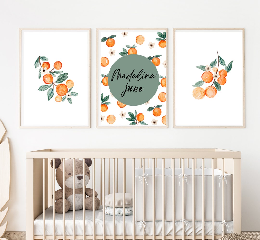 Sweet Clementine Tangerine Nursery Wall Art Decor With Baby's Name ...