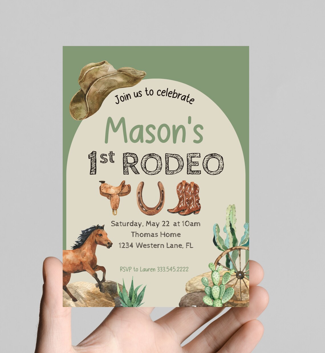 First Rodeo Birthday Invitation, Western Cowboy Theme (instant Download ...
