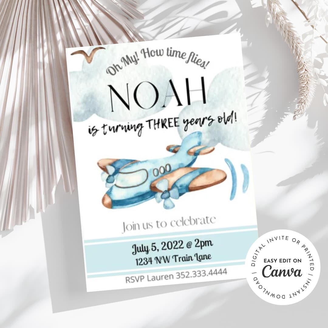 Airplane Theme Birthday Invitation, How Time Flies, Let's Celebrate ...