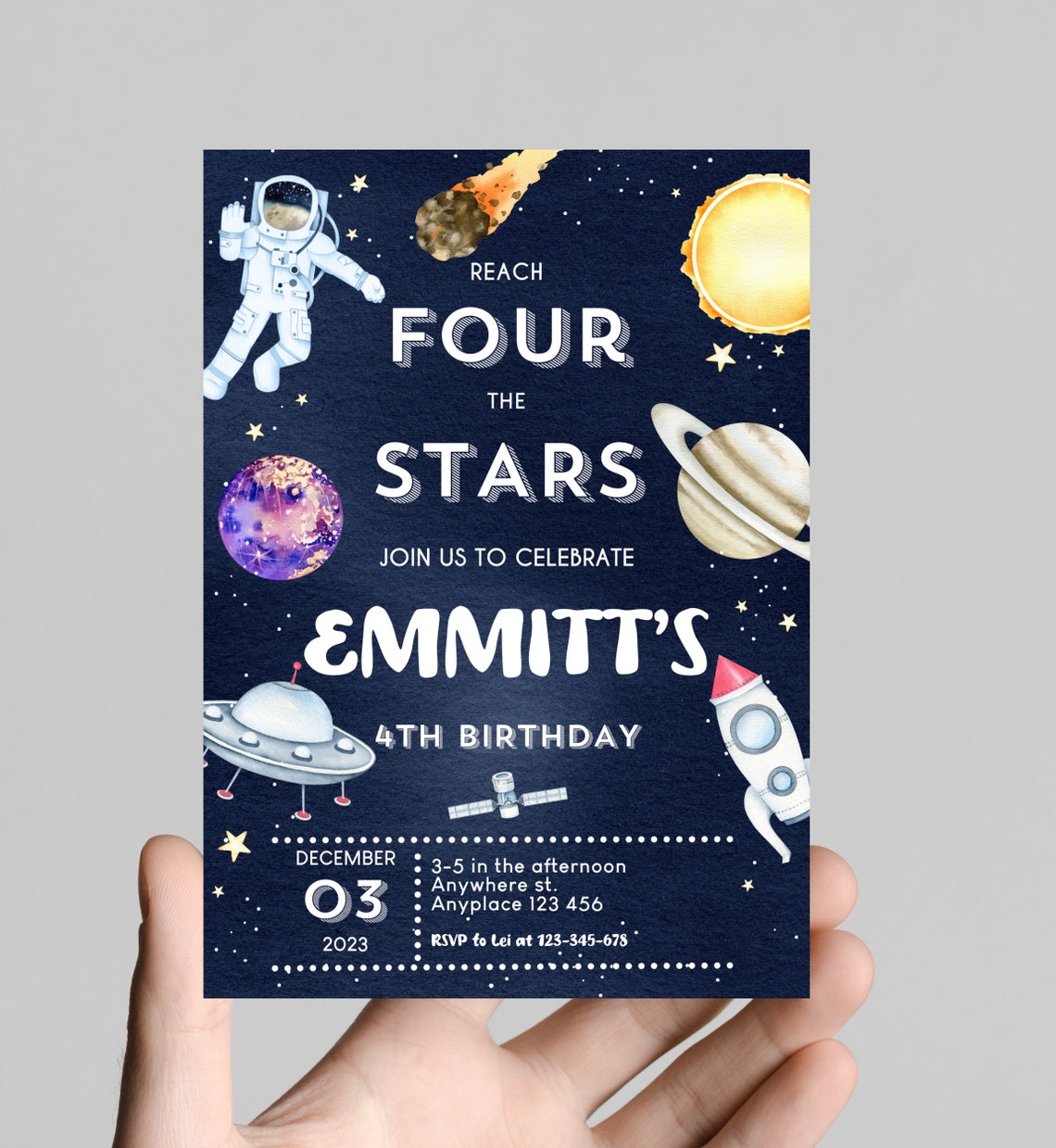 Reach for the Stars, 4th Space Theme Boy Birthday Invitation, Astronaut ...