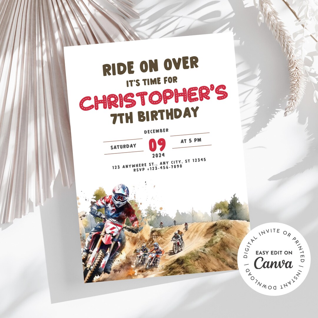 Motorbike Birthday Invitation, Racing Dirt Bike, Editable 5x7 (digital ...